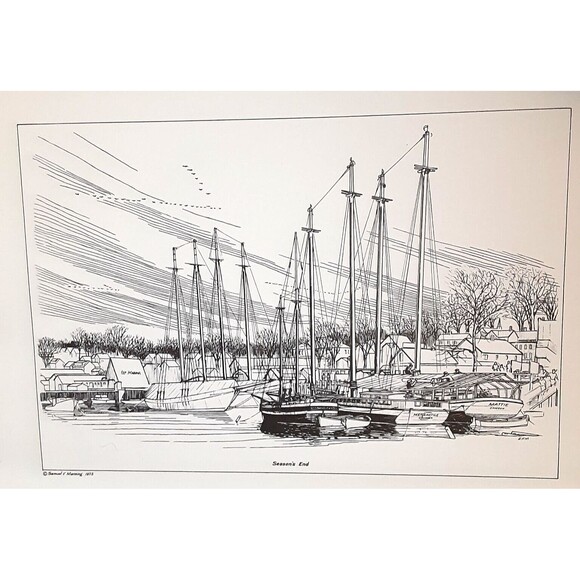 Art | Print Seasons End By S F Manning Camden Maine Ink Drawing 1975 ...